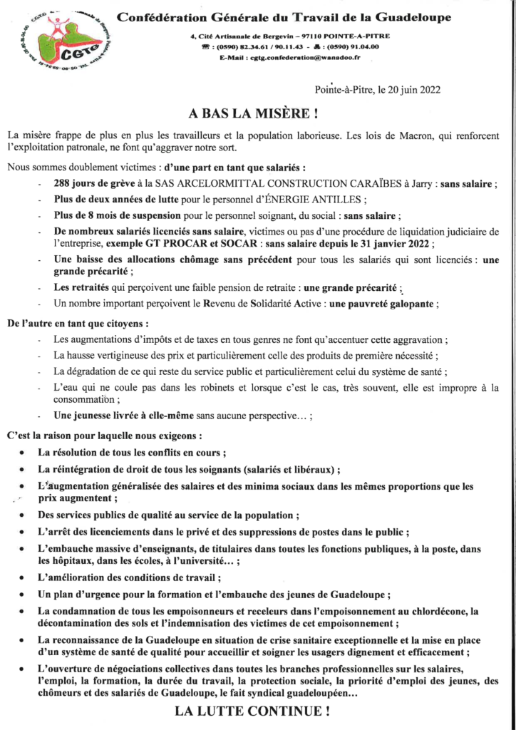 La CGTG - La Confédération Générale du Travail de la Guadeloupe